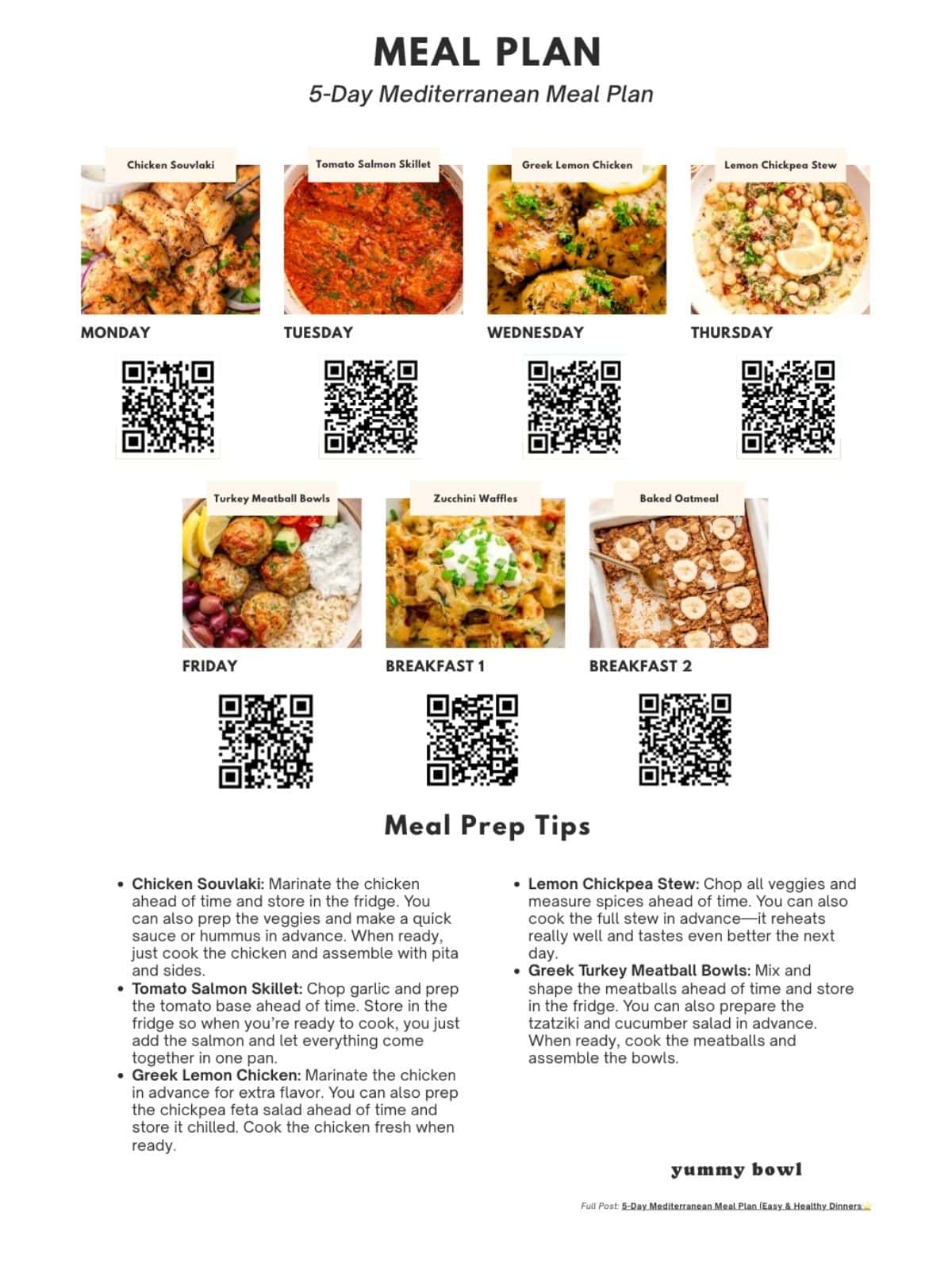 Mediterranean Diet Meal Plan for the Week (Simple Recipes)