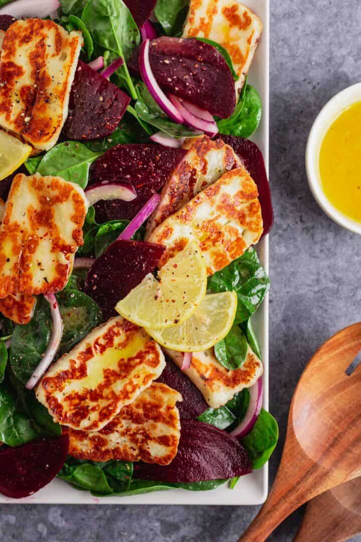4 Ingredient Fried Halloumi Salad With Beetroot and Dressing - The ...