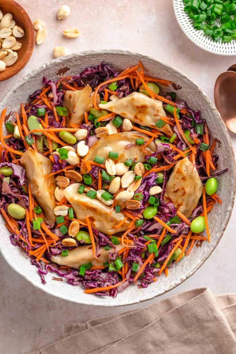 Dumpling Salad with Sesame Ginger Dressing (25-Minutes)