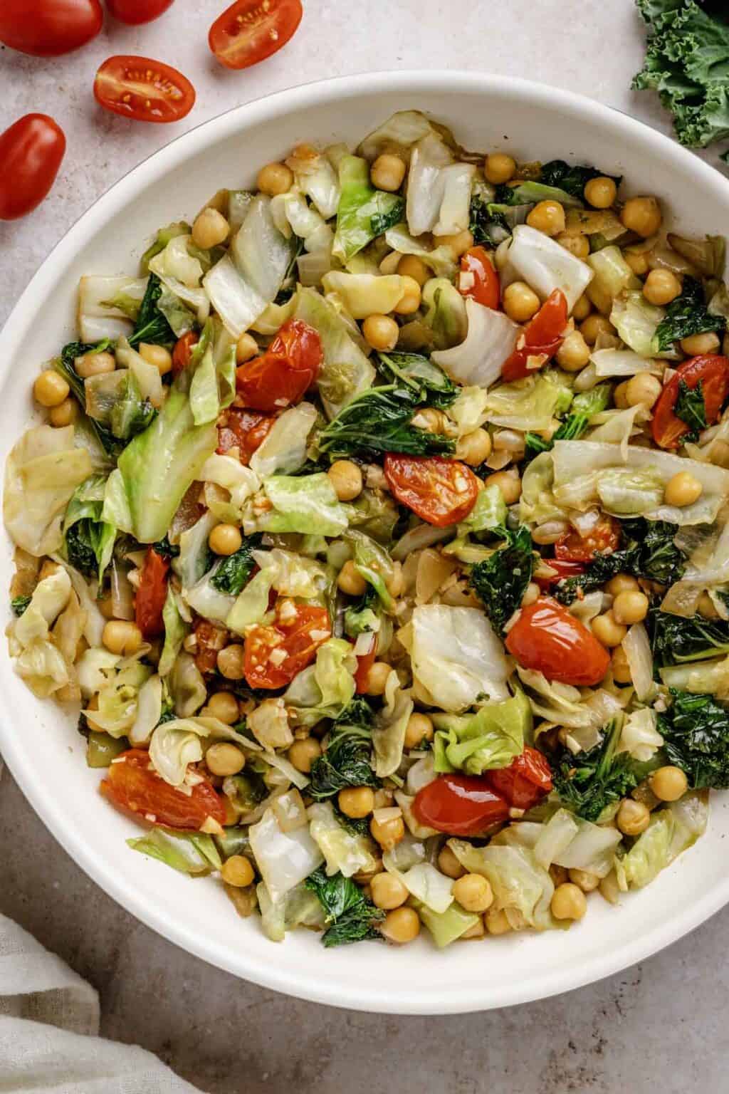 Vegetarian One-Pan Sautéed Cabbage, Kale and Chickpeas