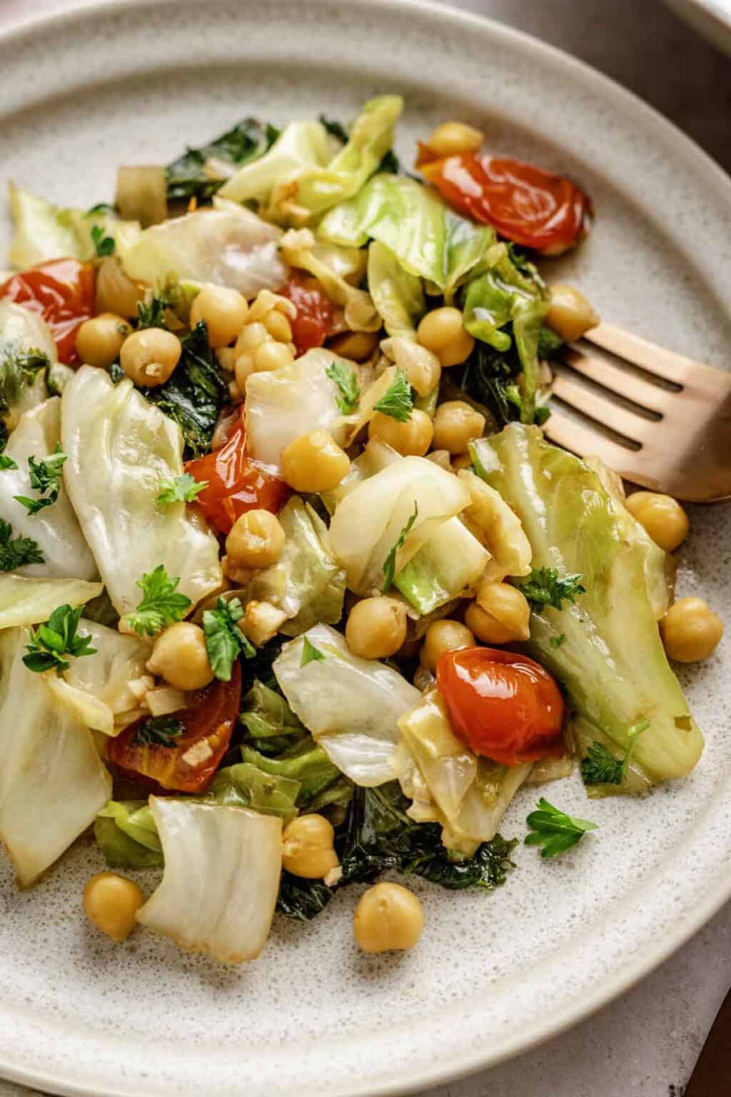Vegetarian One-Pan Sautéed Cabbage, Kale and Chickpeas