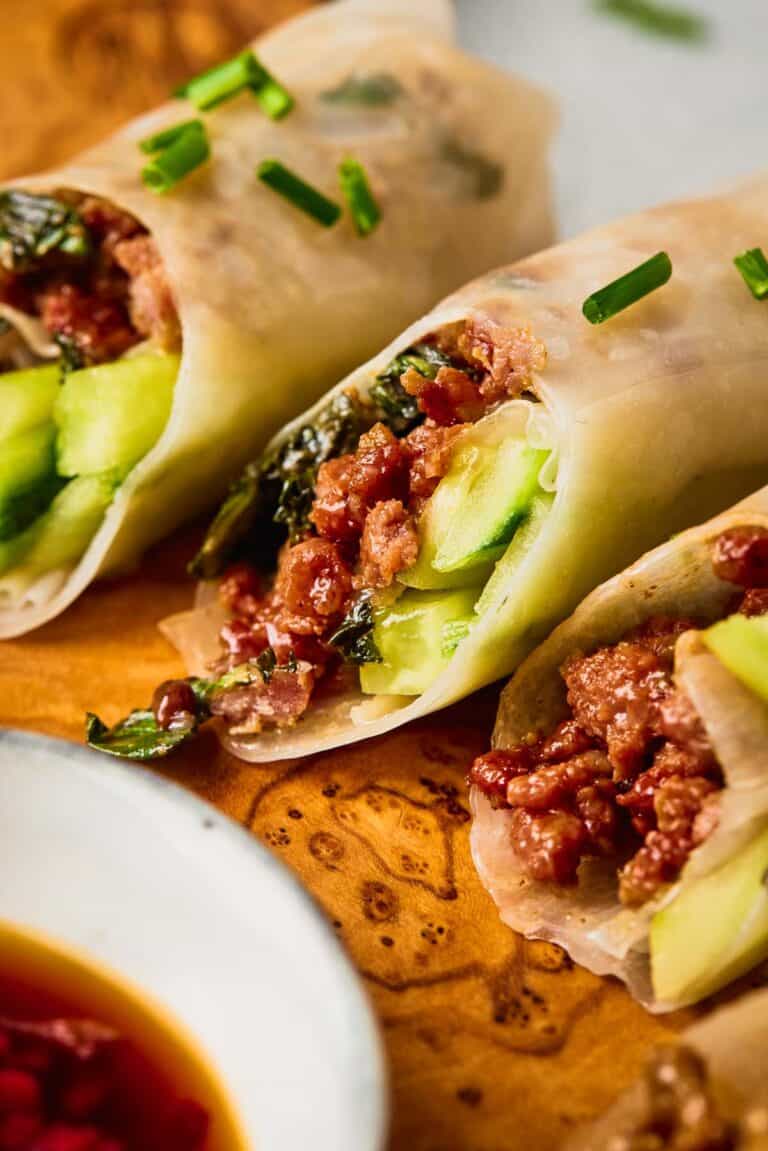THE BEST Thai Basil Beef Spring Rolls with Tasty Sauce
