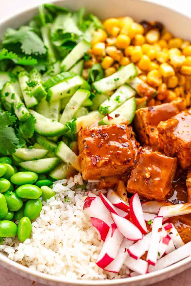 Crispy Tofu Bowls With Creamy Peanut Sauce