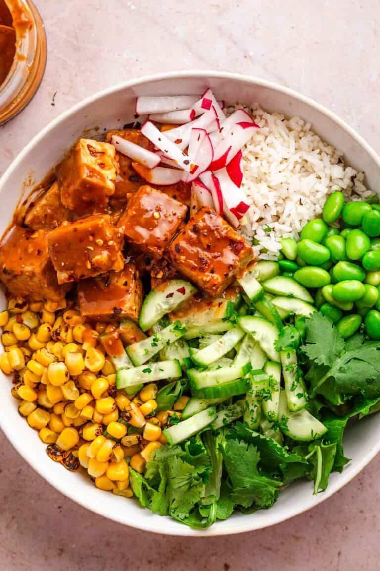 Crispy Tofu Bowls With Creamy Peanut Sauce