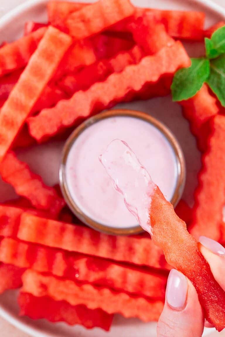 Watermelon Fries (With Berry Yogurt Dip)